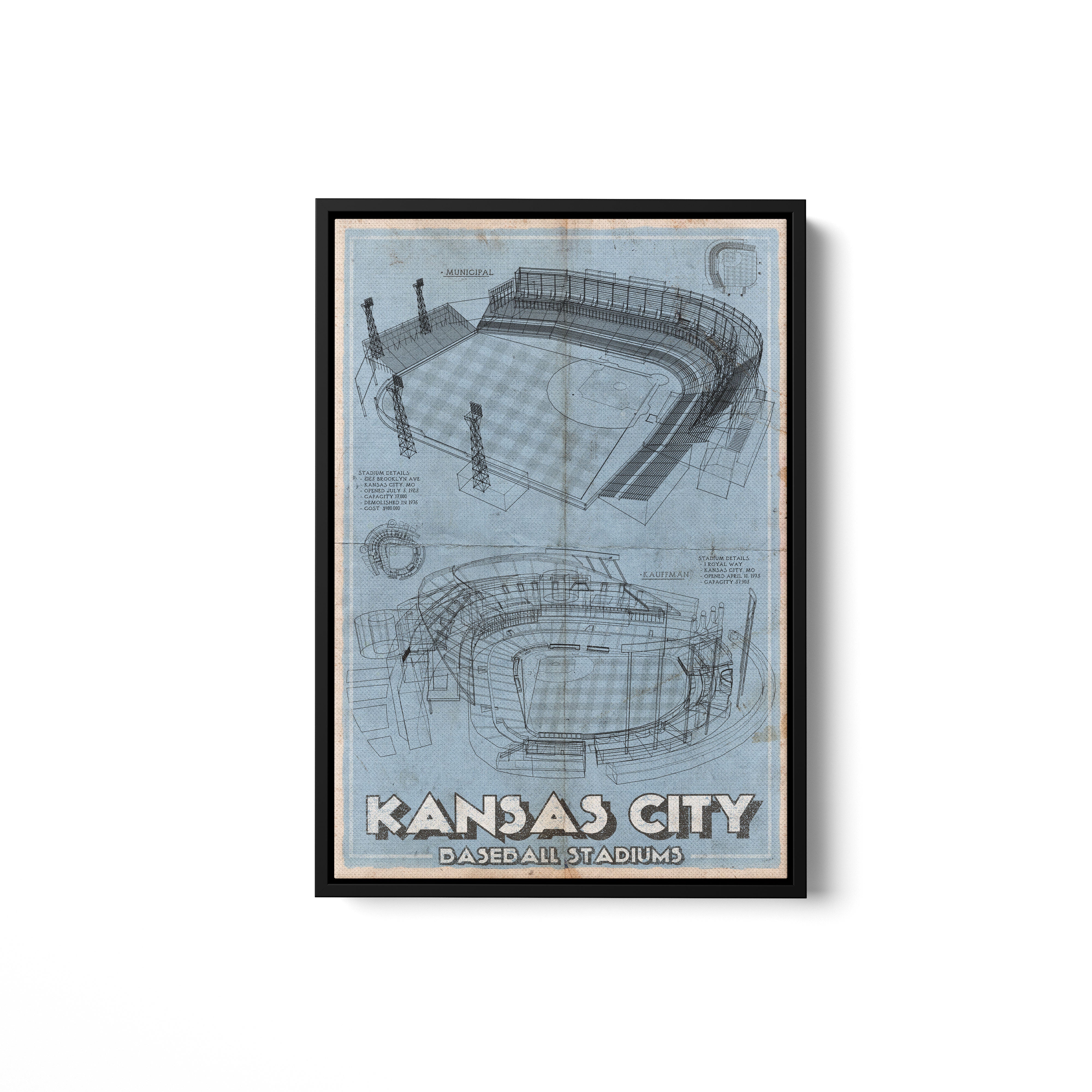 Past and Present Kansas City Baseball Blueprint Sign – ThirtySixDegree