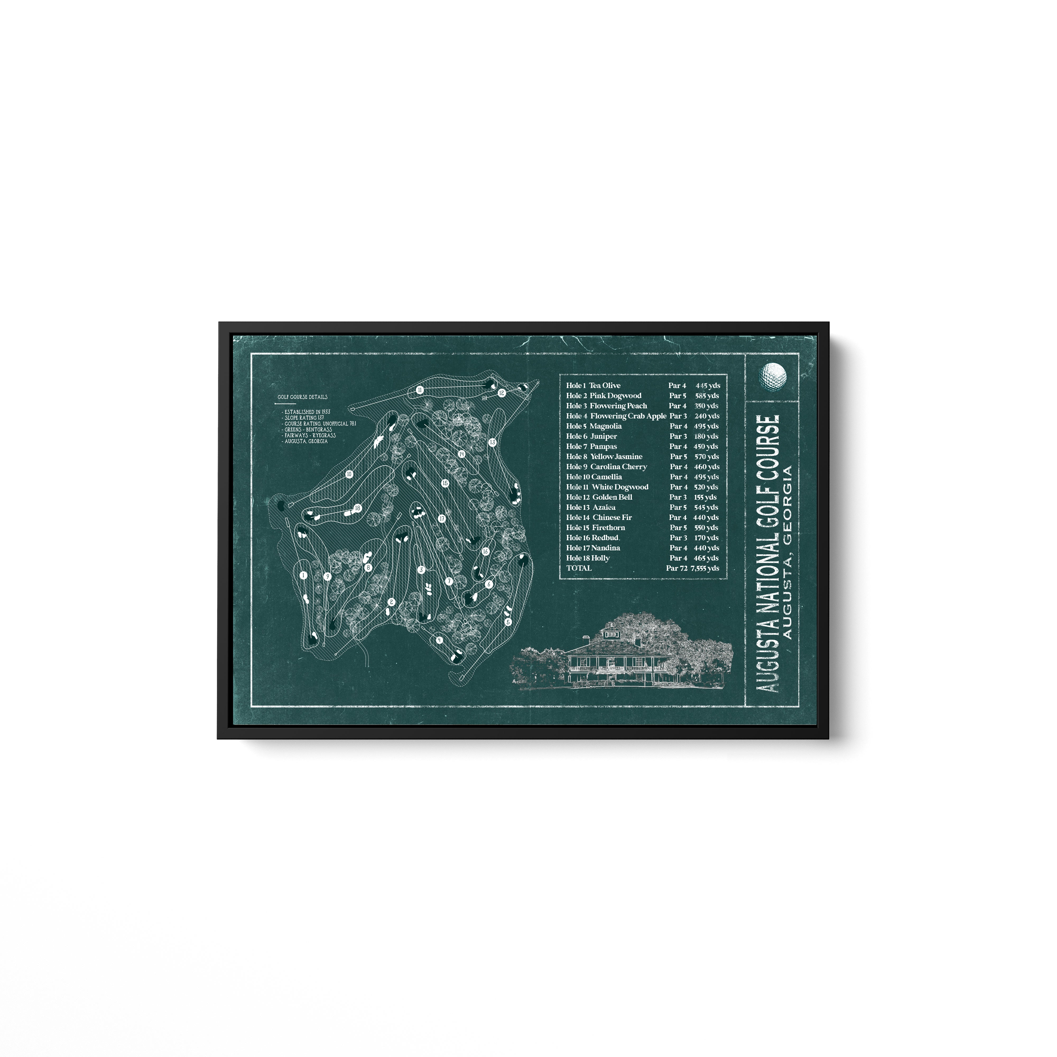 Green Augusta Golf Course Blueprint Sign – ThirtySixDegree